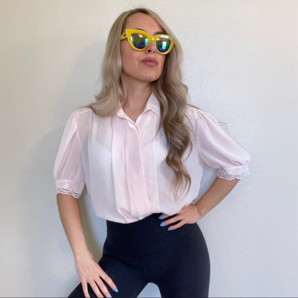 Beautiful Vintage Sheer Light Pink Button Up - Gem Beautiful Vintage Sheer Light Pink Button Up - Gem